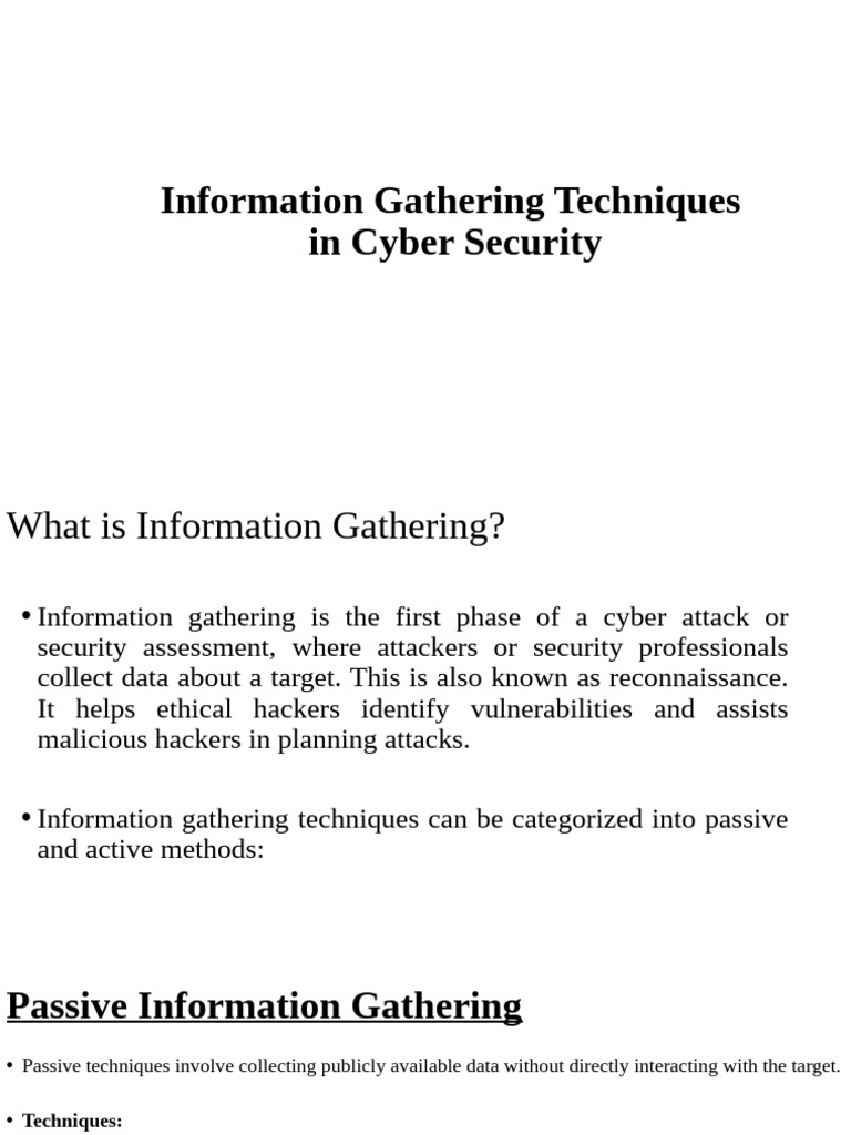 Cybersecurity Information Gathering Techniques | PDF | Transmission ...