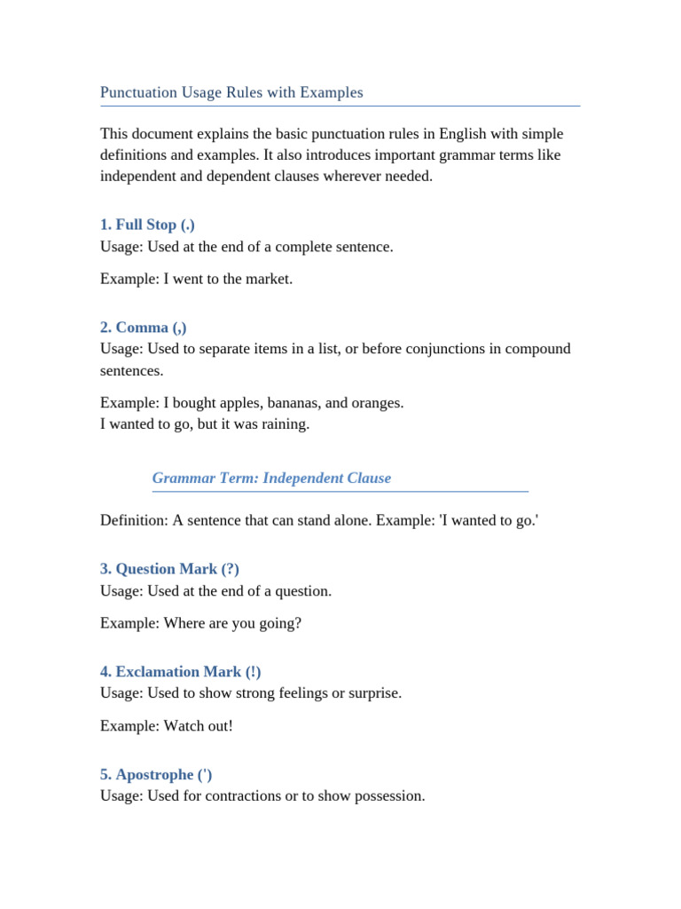 Punctuation Rules Simple Explanations | PDF