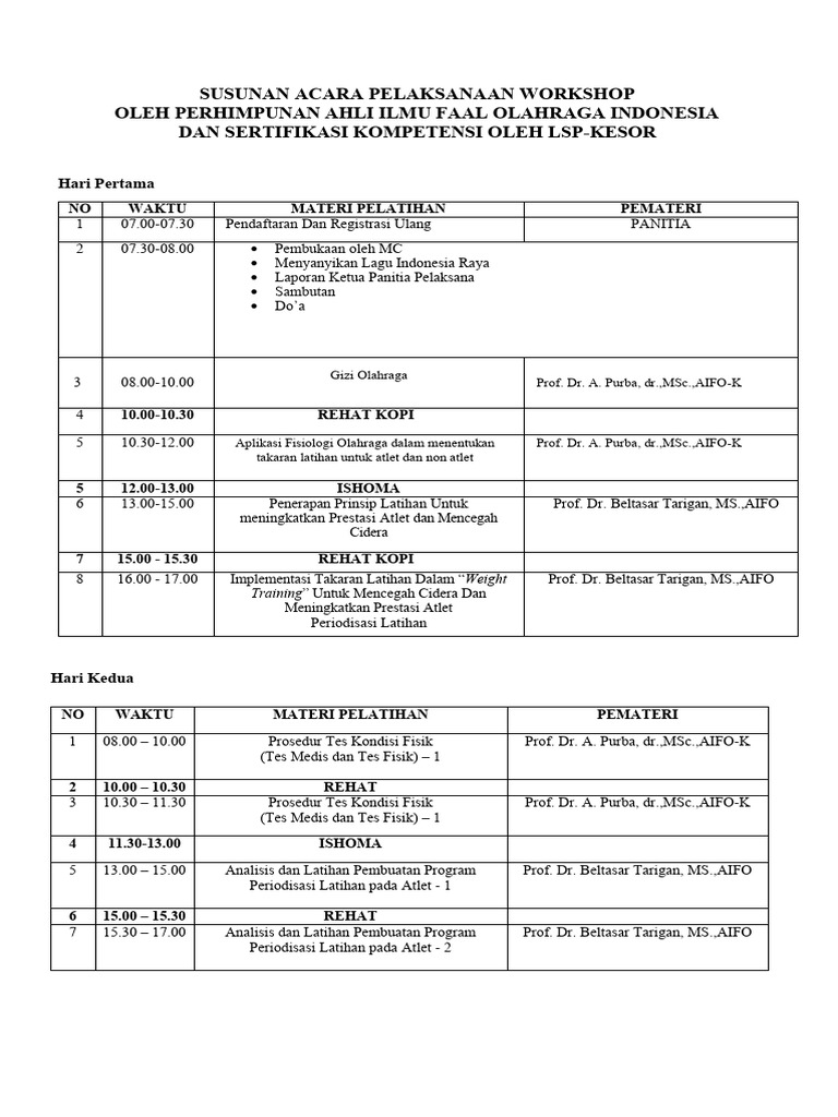 Jadwal Workshop Dan Uji Kompetensi Aifo 2025 | PDF