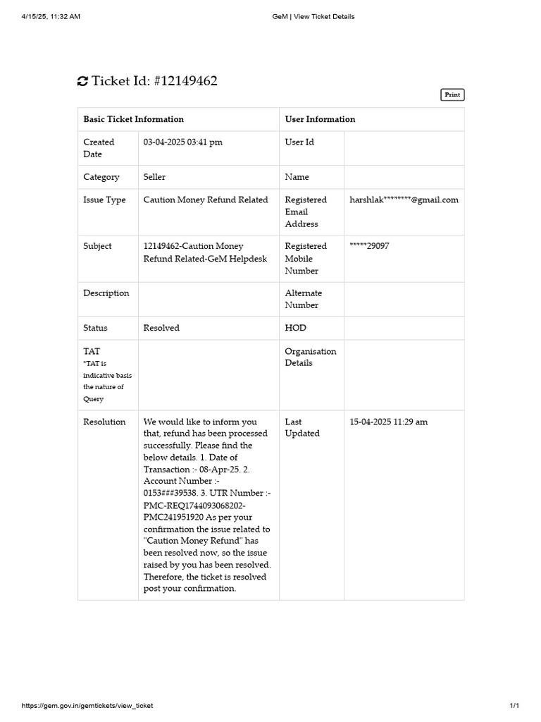 GeM - View Ticket Details | PDF | Computing | Software