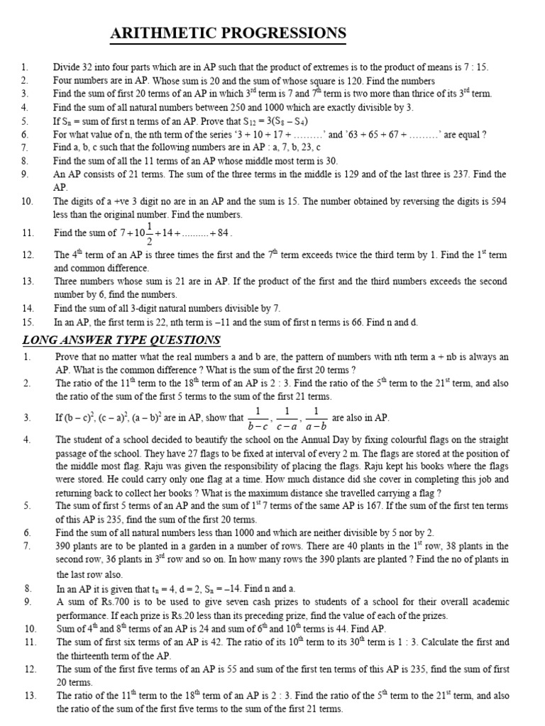 CBSE Class 10 Arithmetic Progressions Worksheet8 | PDF | Mathematics