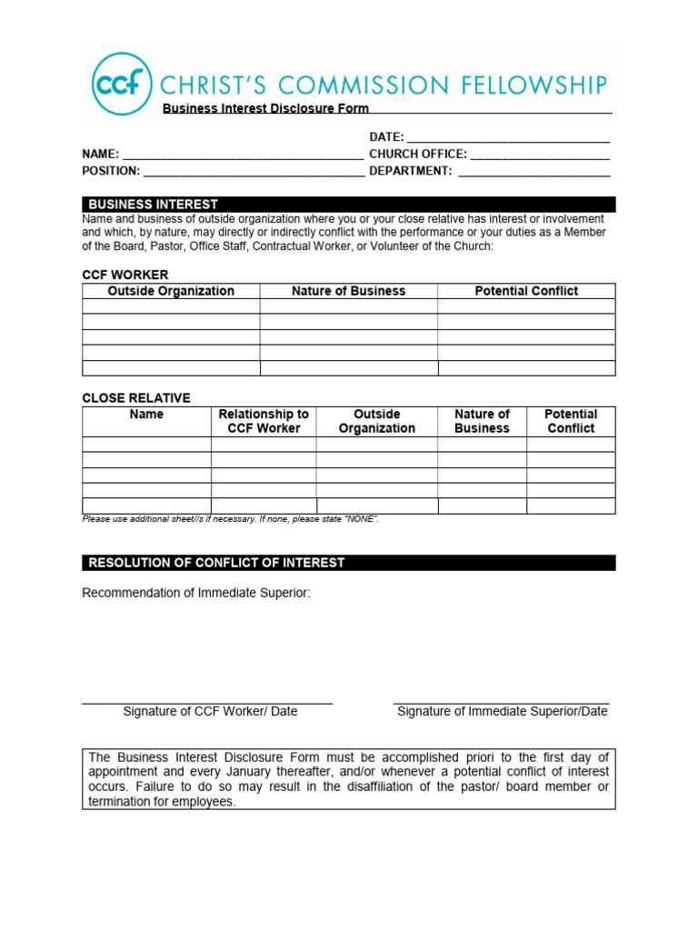 Business Interest Disclosure Form | PDF