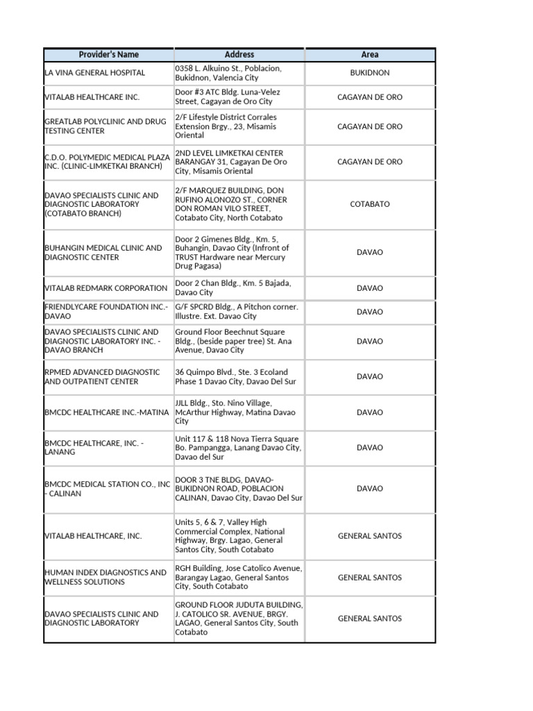 Peme Provider - Vizmin Area | PDF | Medicine | Philippines