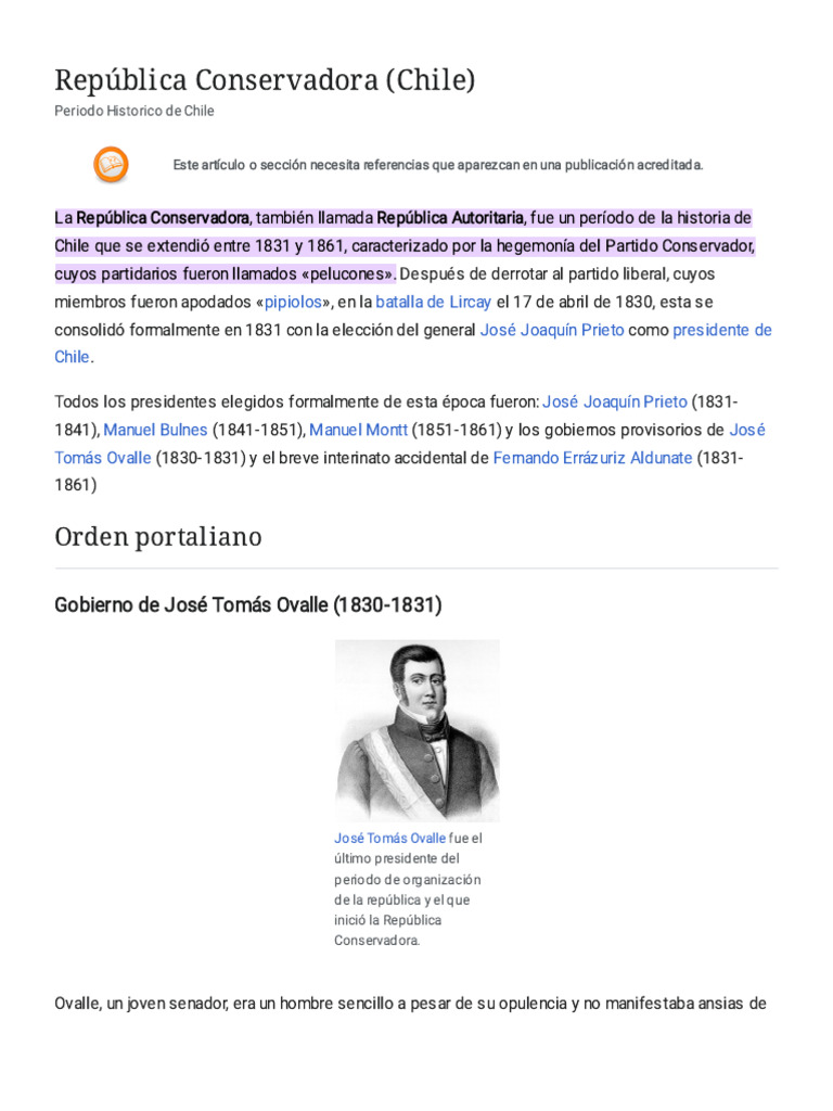 República Conservadora (Chile) - Wikipedia, La Enciclopedia Libre | PDF ...