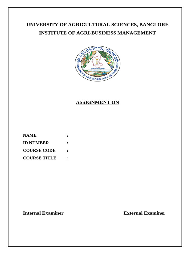 Agriculture Assignment Cover Page | PDF