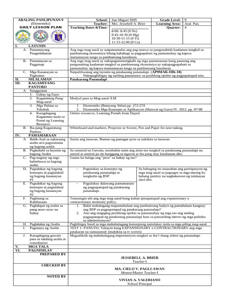 Dlp-Ap-Q3-Patakarang Pananalapi | PDF