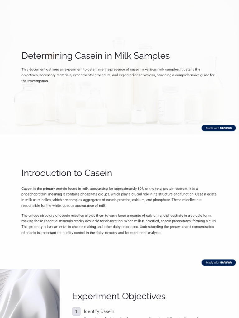Determining Casein in Milk Samples | PDF | Milk | Experiment