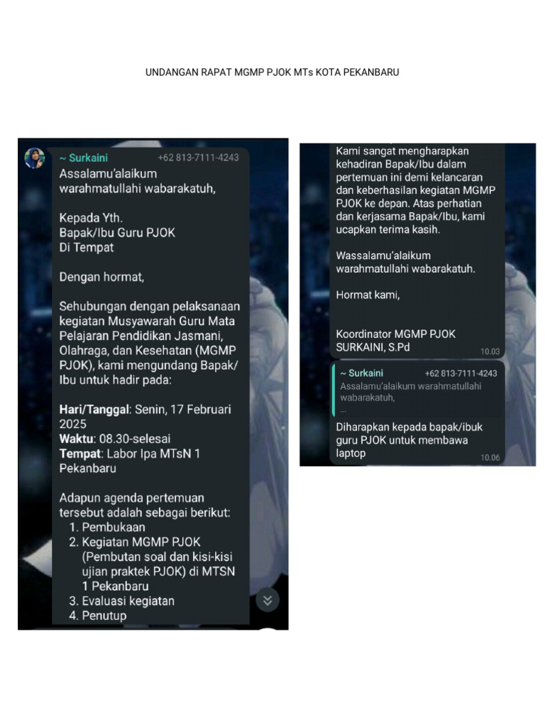 Undangan Rapat MGMP Pjok | PDF