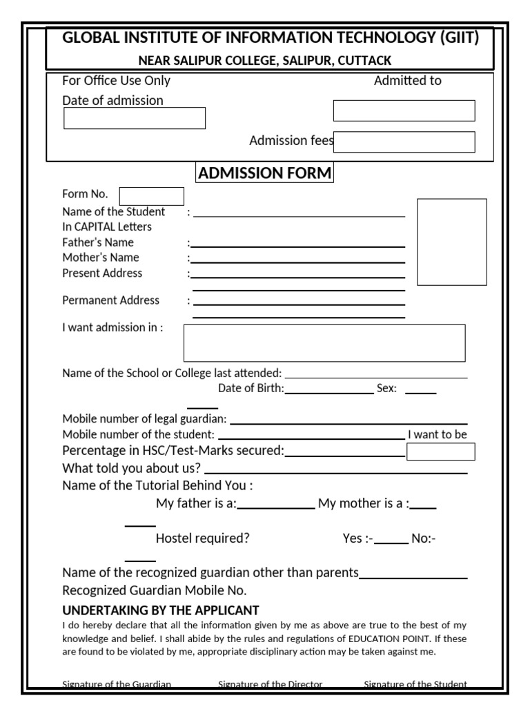 GIIT Admission Form Template | PDF