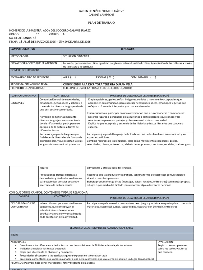 Tere Duran Plan | PDF | Comunicación | Aprendizaje