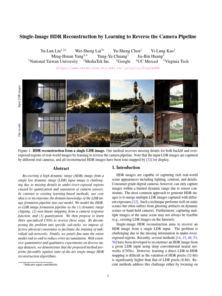 (2020) HDR Reconstruction Reverse Camera | PDF | Camera | Image Processing