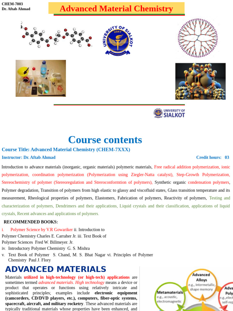 Lecture 1. Introduction To Advanced Material Chemistry | PDF | Polymers | Polymerization
