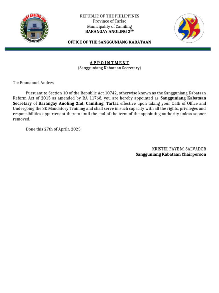 SK Sec Appointment | PDF