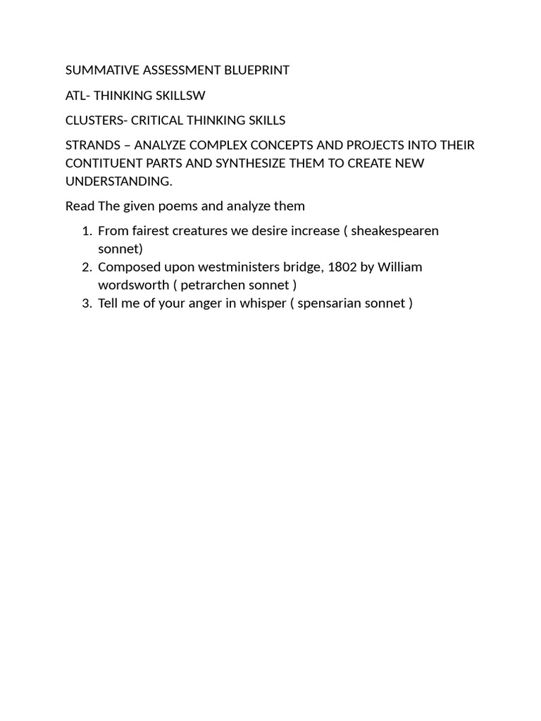 Summative Assessment Blueprint | PDF