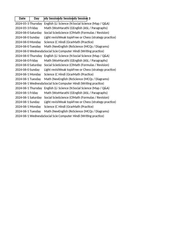 Holiday Study Schedule May June 2024 | PDF