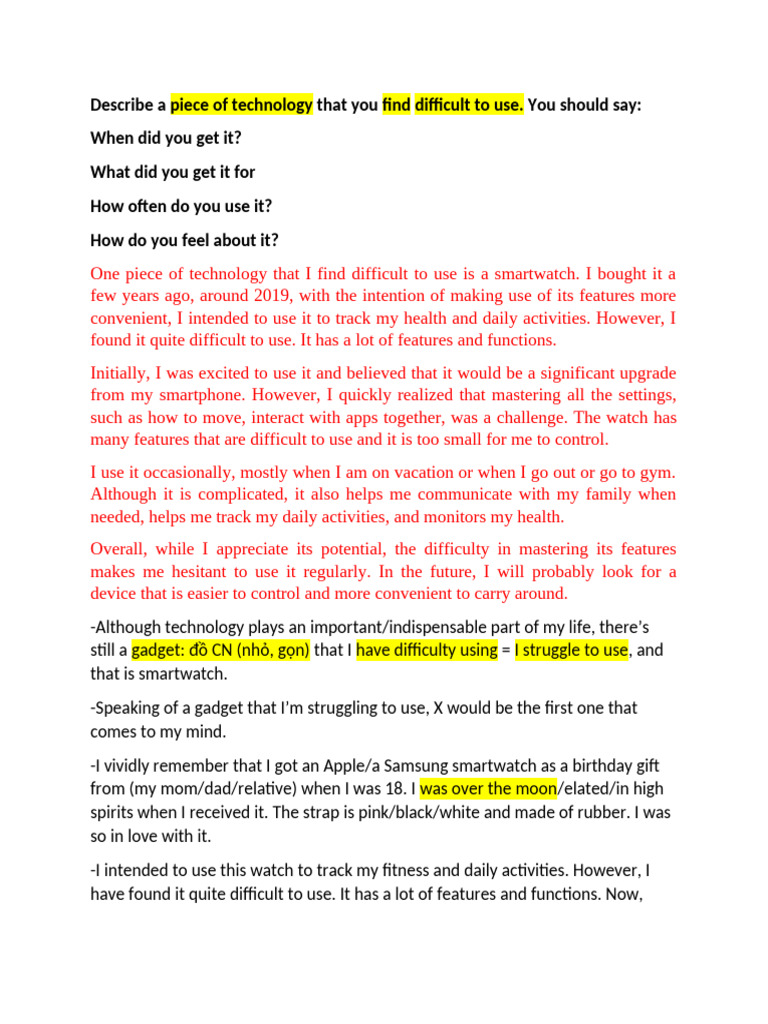 Describe A Piece of Technology That You Find Difficult To Use | PDF ...