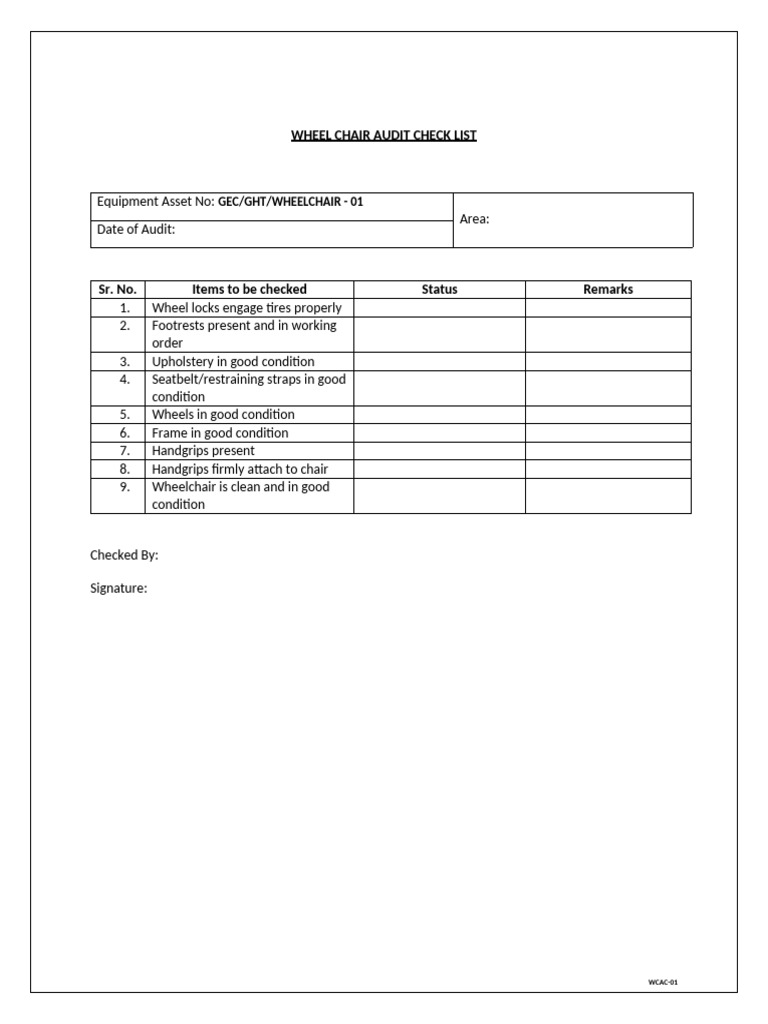 Wheelchair Audit Checklist | PDF
