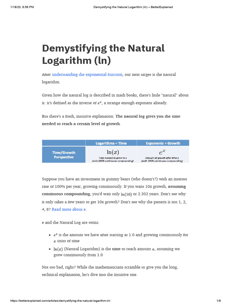 Demystifying The Natural Logarithm (LN) - BetterExplained | PDF ...