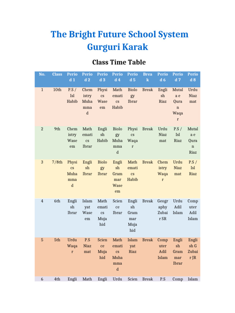 Beautiful Timetable With Break | PDF