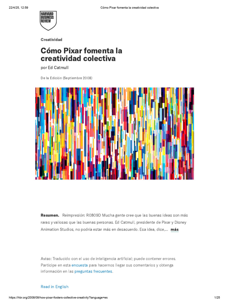 Cómo Pixar Fomenta La Creatividad Colectiva | PDF | Pixar