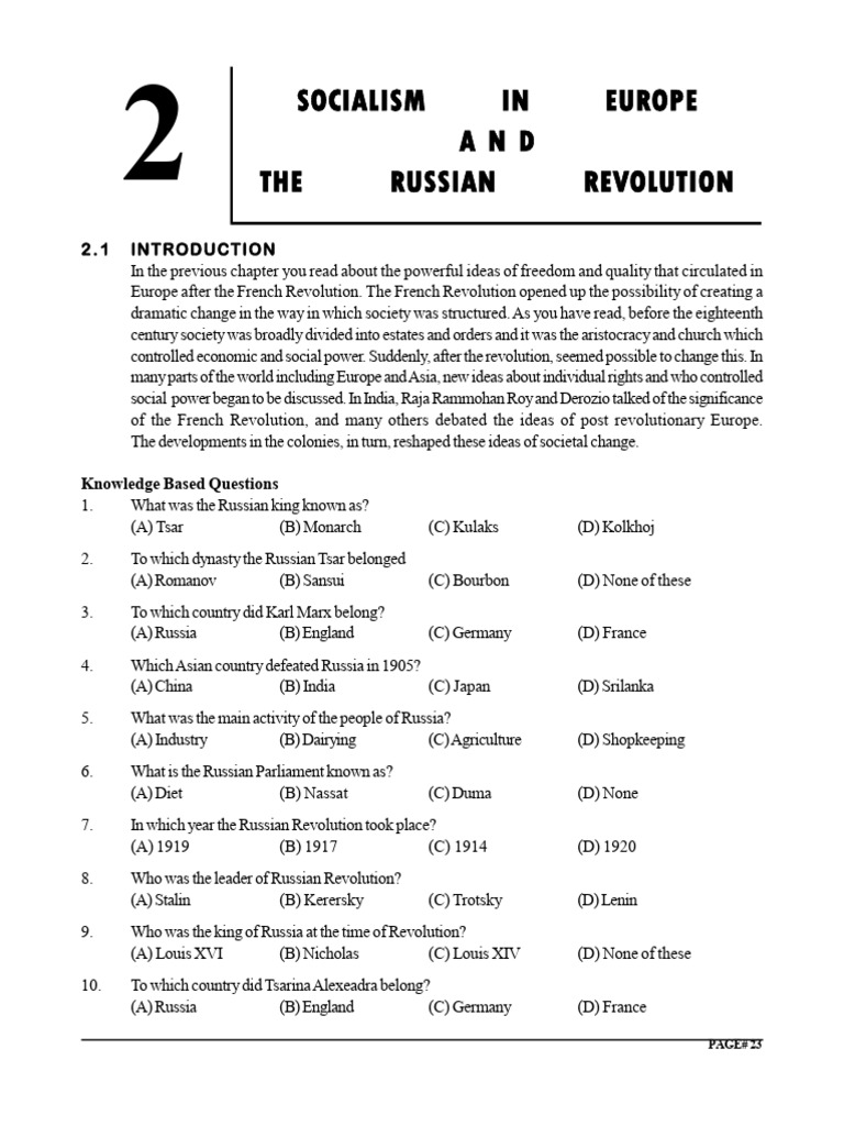 9th - SST - History - 2 - Socialism in Europe and The Russian ...