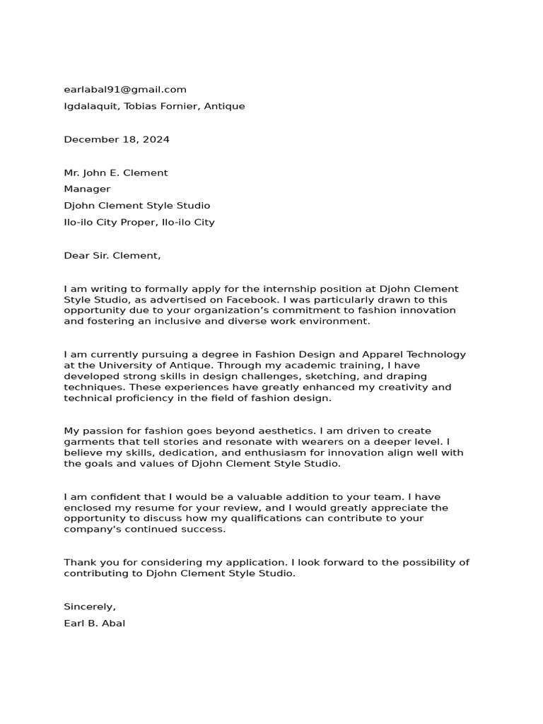 Earl Abal Application Letter | PDF