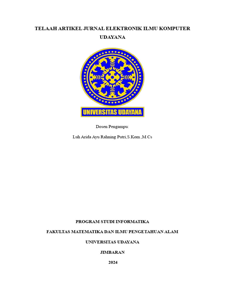 Telaah Artikel Jurnal Elektronik Ilmu Komputer Udayana | PDF