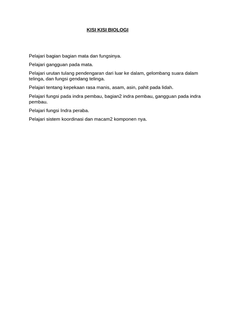 Kisi Kisi Biologi Xi | PDF