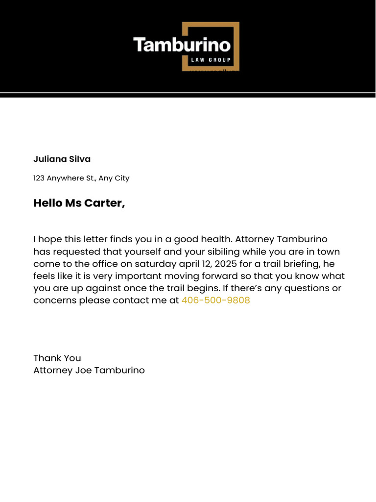 Tamburino's Trial Briefing Notice | PDF