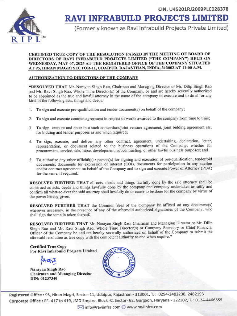 Authorization To Directors of The Company Board Resolution | PDF