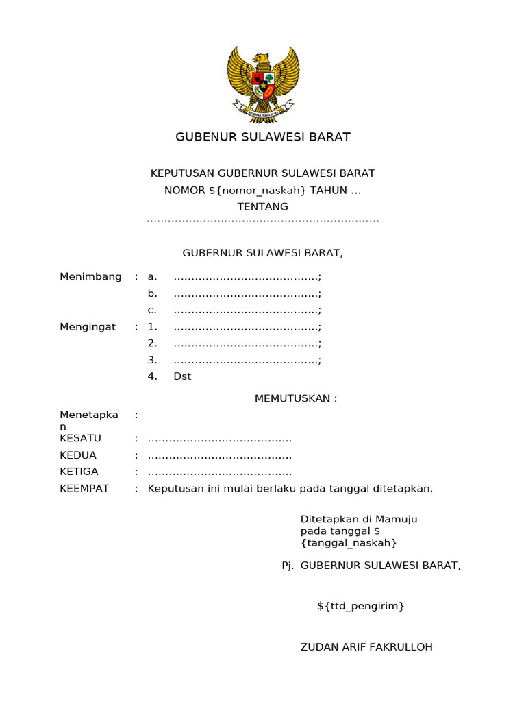 20240316022058template Surat Keputusan TTD Gubernur | PDF