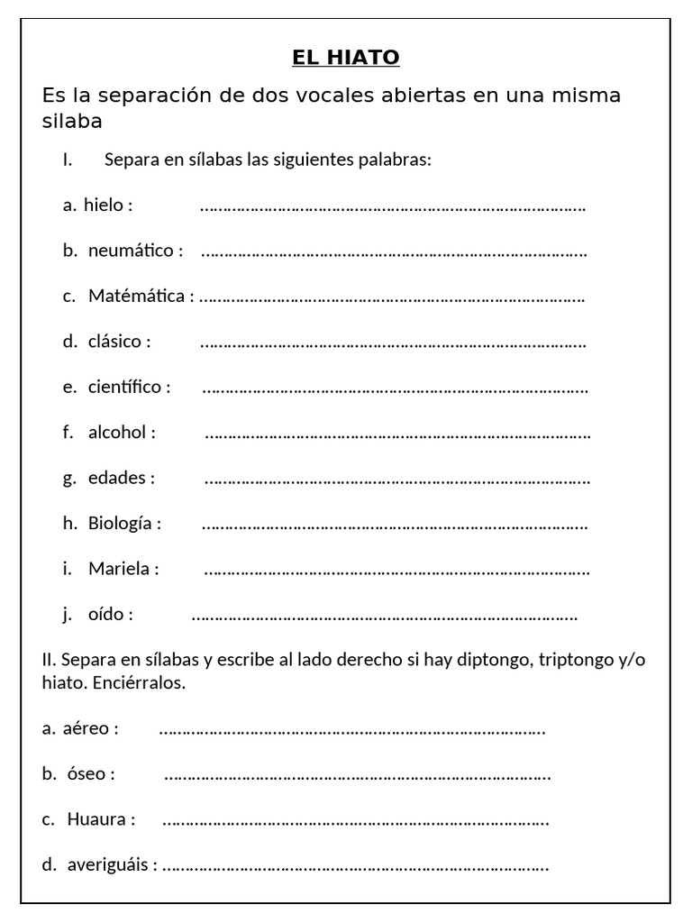 Hiato y separación de sílabas en español | PDF