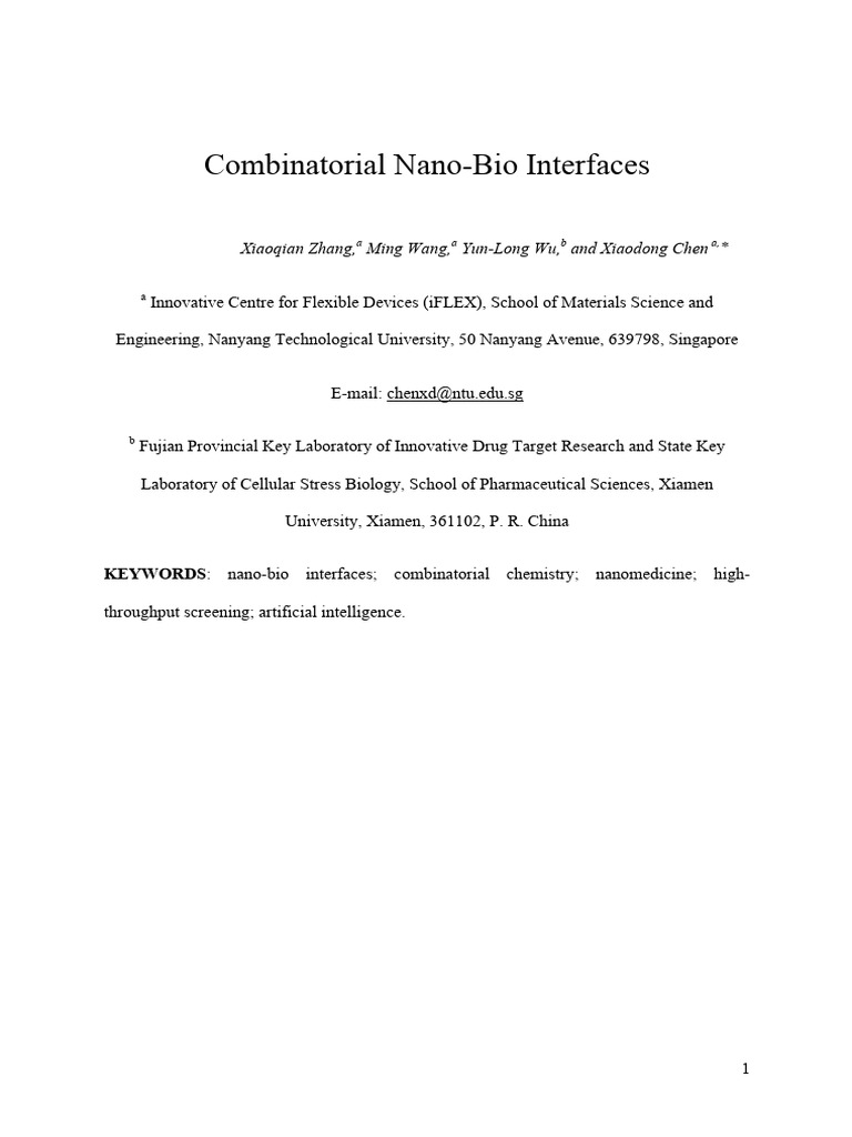 Perspective - Combinatorial Nanobiointerfaces | PDF | Nanotoxicology | Nanomaterials
