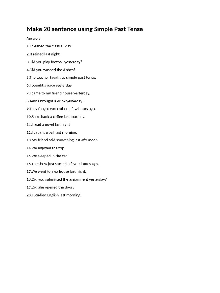 Make 20 Sentence Using Simple Past Tense-M.ghazi.H.s-8B | PDF