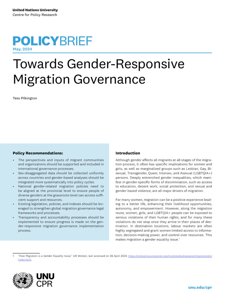 Gender Responsive Migration Governance | PDF | Human Migration | Governance