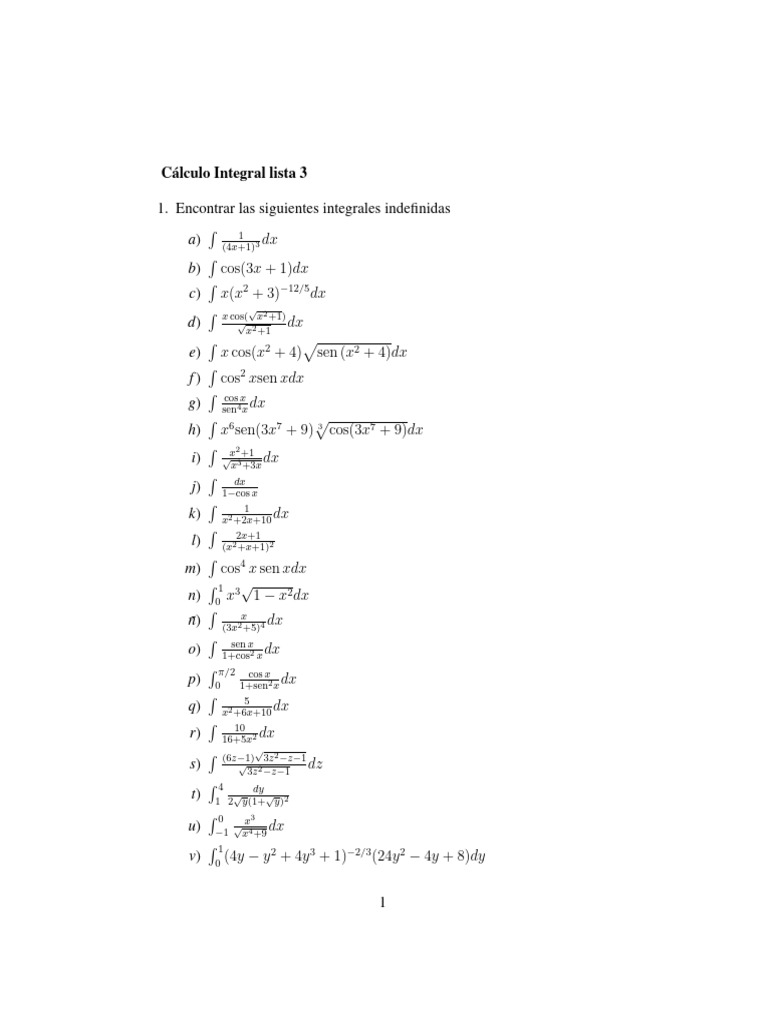 Integrales Indefinidas y Cálculos Avanzados | PDF | Integral | Función ...