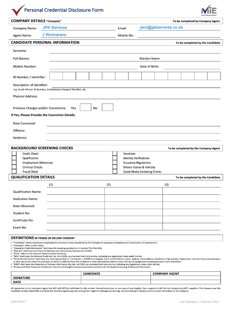 Personal Credential Disclosure Form | PDF