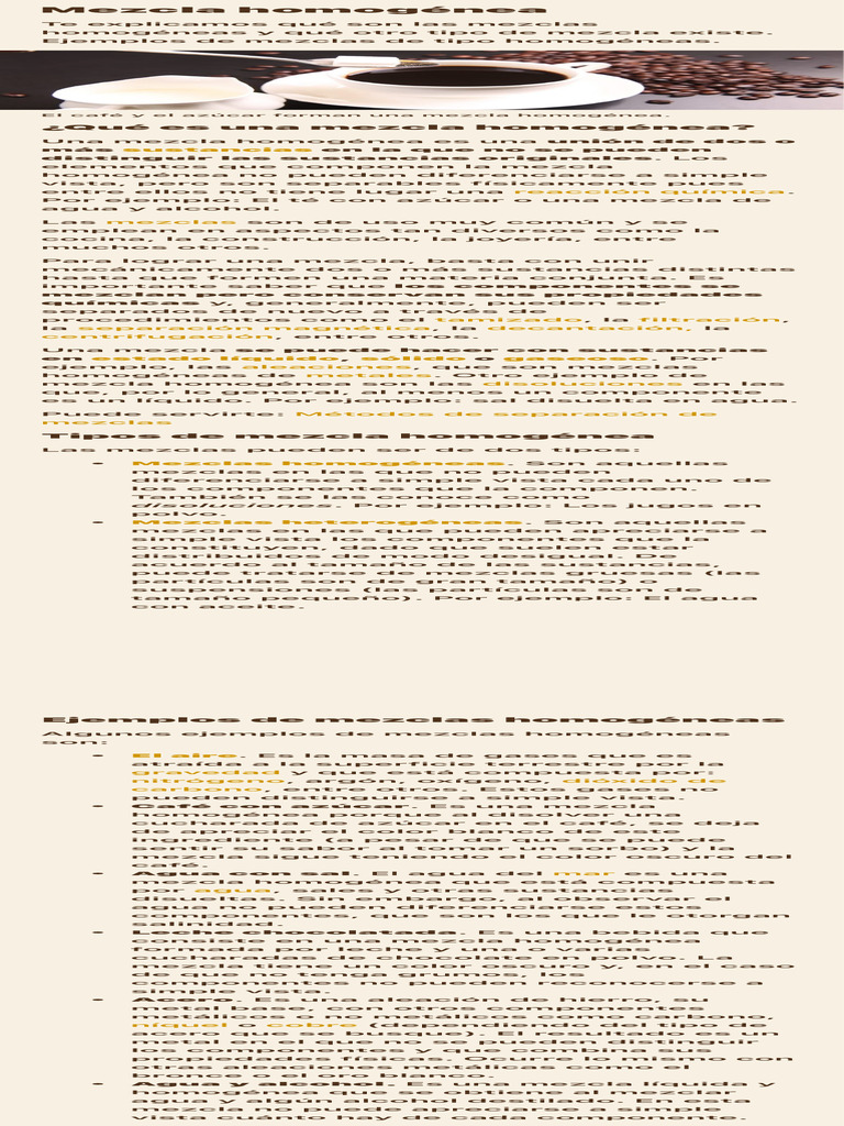 Definición y ejemplos de mezcla homogénea | PDF | Mezcla | Sustancias ...