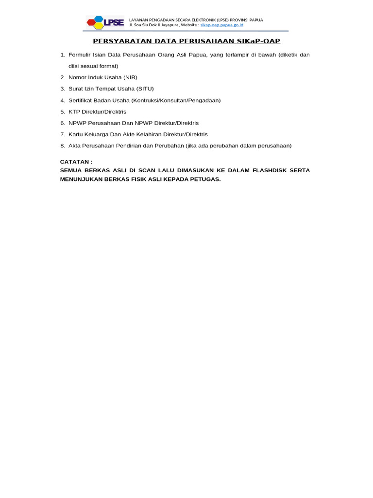 PENYEDIA Formulir Dan Persyaratan SIKaP OAP | PDF