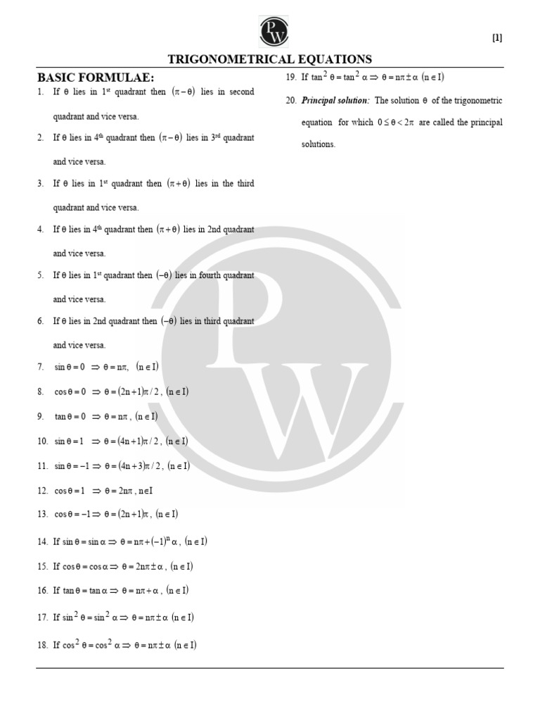 Trigo Formulae | PDF | Trigonometric Functions | Mathematics