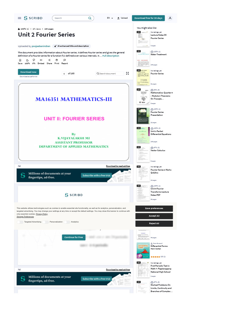 WWW Scribd Com Document 419738061 Unit 2 Fourier Series | PDF | Fourier ...