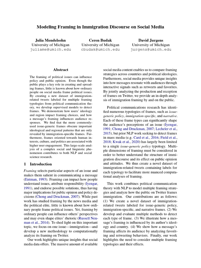 Modeling Framing in Immigration Discourse On Social Media | PDF ...