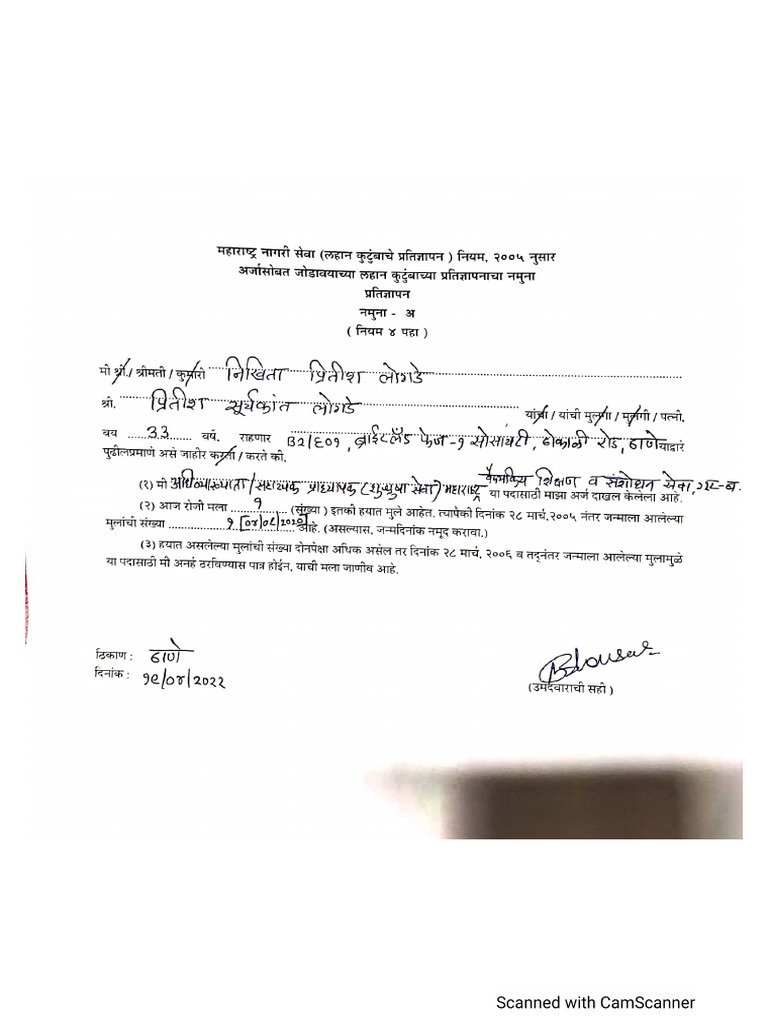 Declaration of Small Family | PDF