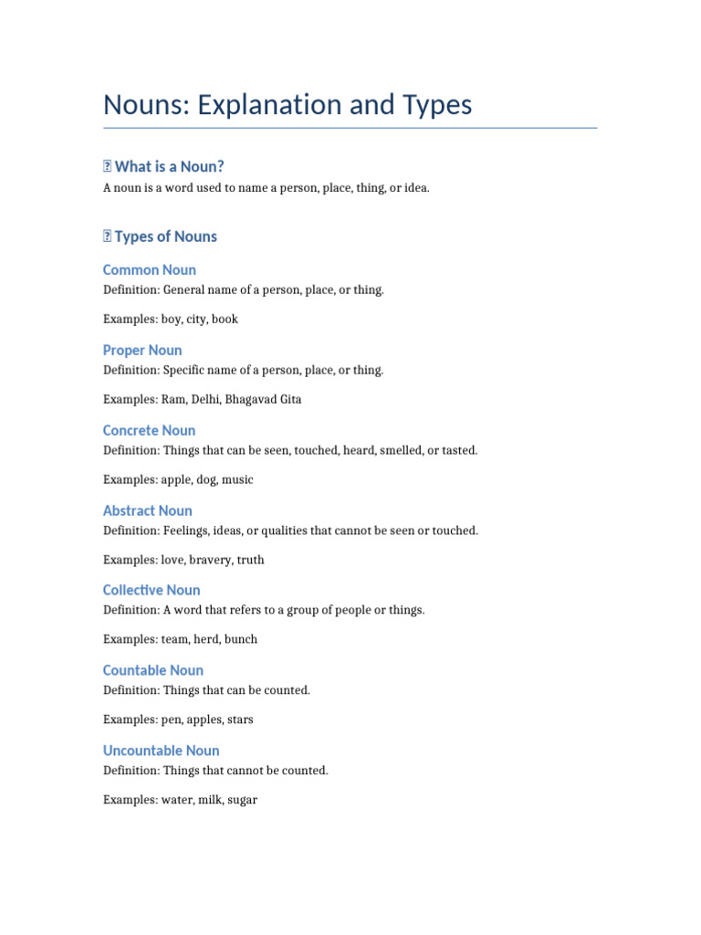Types and Definitions of Nouns | PDF
