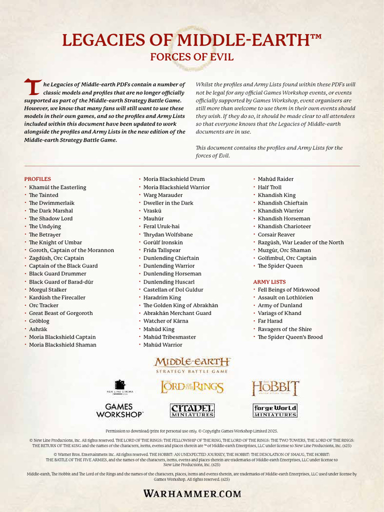 Forces of Evil in Middle-earth Legacies | PDF | Infantry | J. R. R. Tolkien