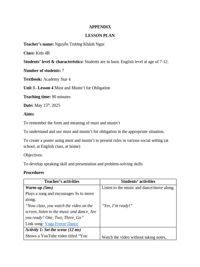 Appendix - Lesson Plan1 | PDF | Human Communication | Learning