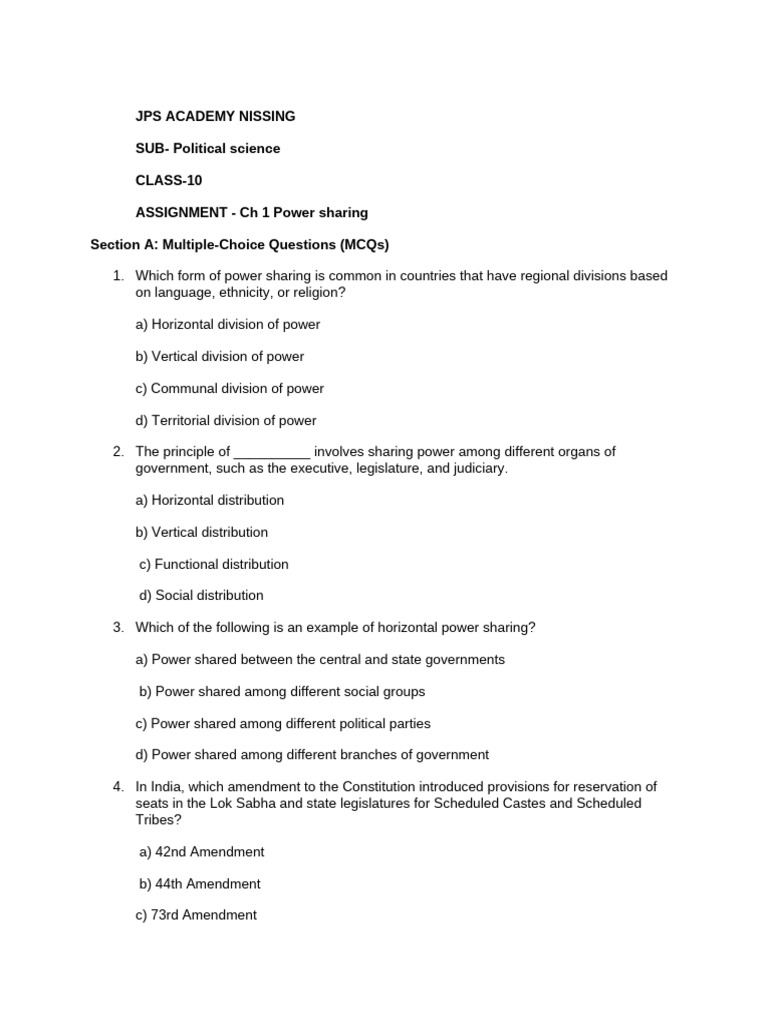 PS CH 1 Power Sharing Class 10 | PDF | Government | Political Charters