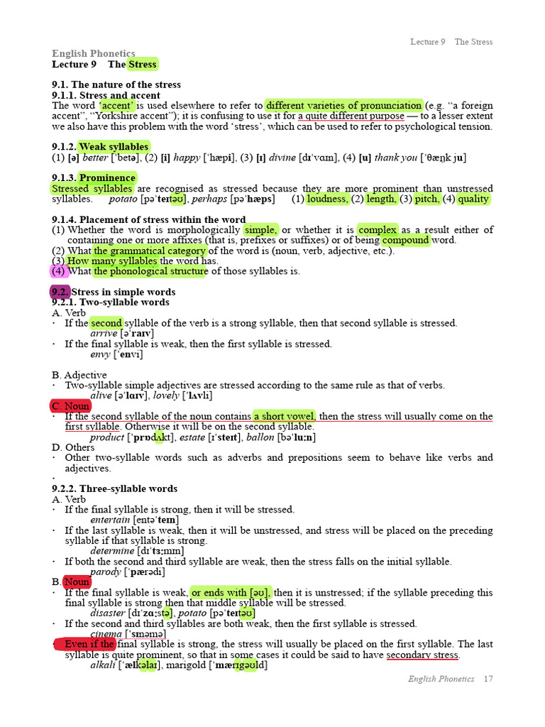 English Phonetics 09 - Notes | PDF | Stress (Linguistics) | Word