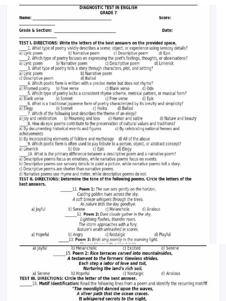Diagnostic English 7 | PDF