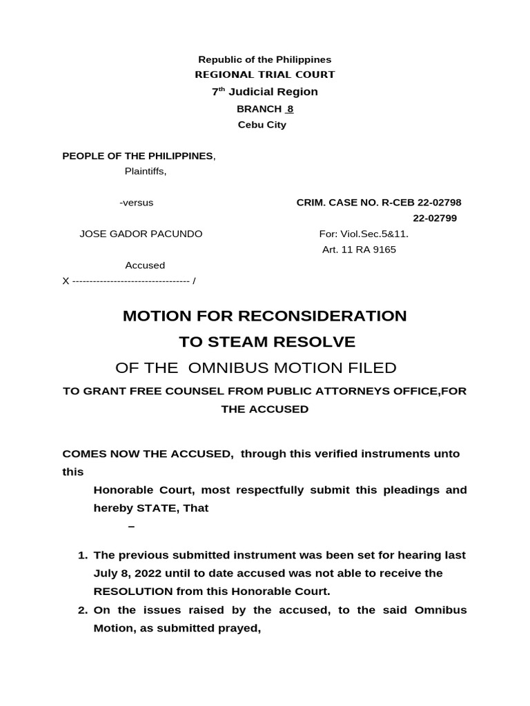 Motion To Resolve Pacundo | PDF | Search Warrant | Search And Seizure